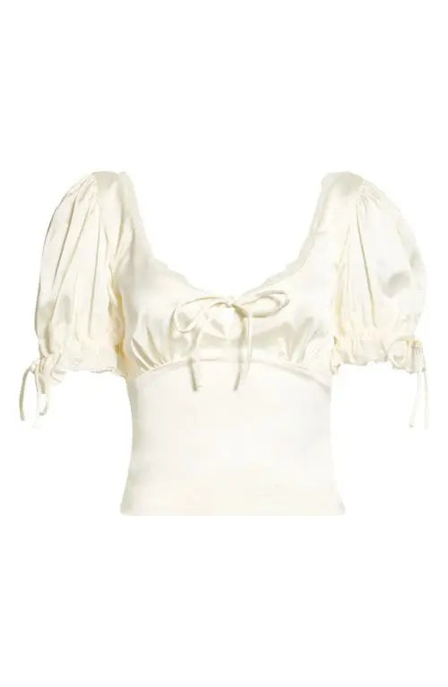 House Of Cb Elisabetta Puff Sleeve Crop Satin Top