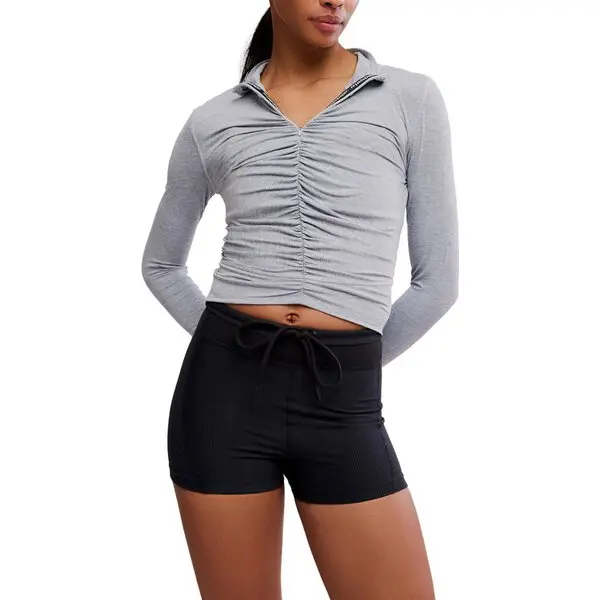 Free People Tempo Ruched Half Zip Crop Pullover