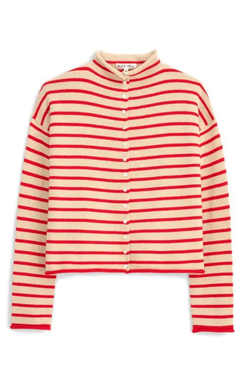 ALEX MILL Taylor Mariner Stripe Cardigan - Latte/bright Flame