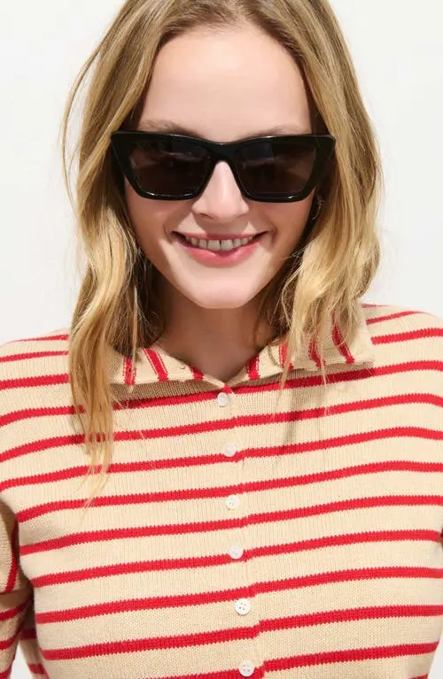 ALEX MILL Taylor Mariner Stripe Cardigan - Latte/bright Flame