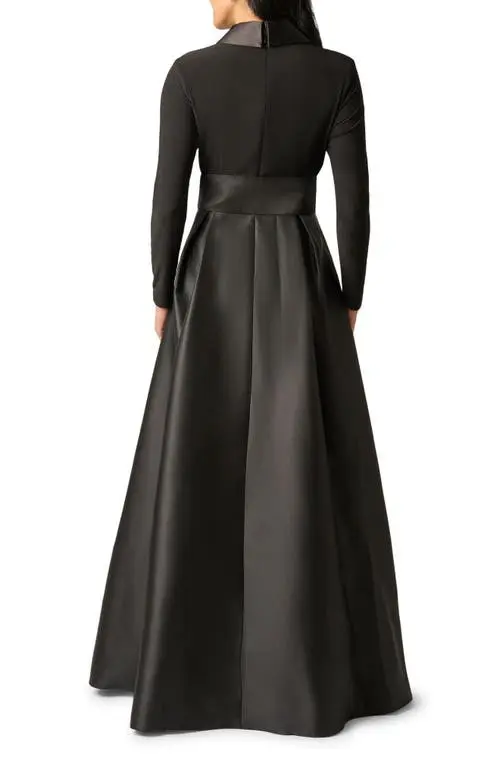 Adrianna Papell Mixed Media Long Sleeve Tuxedo Gown