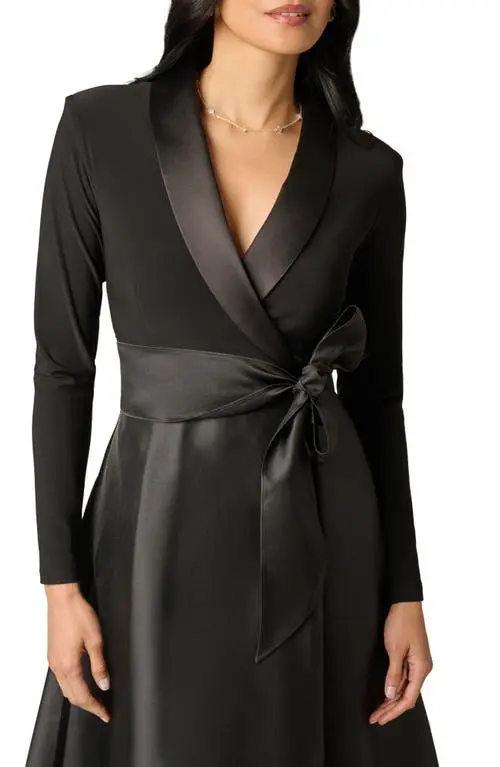 Adrianna Papell Mixed Media Long Sleeve Tuxedo Gown