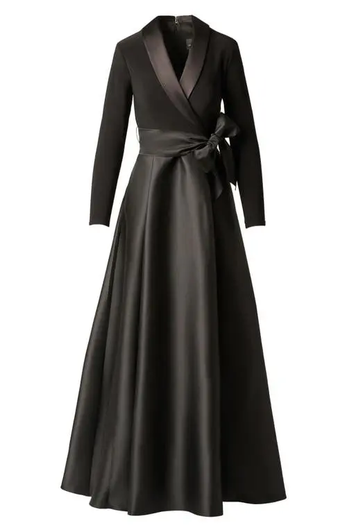 Adrianna Papell Mixed Media Long Sleeve Tuxedo Gown