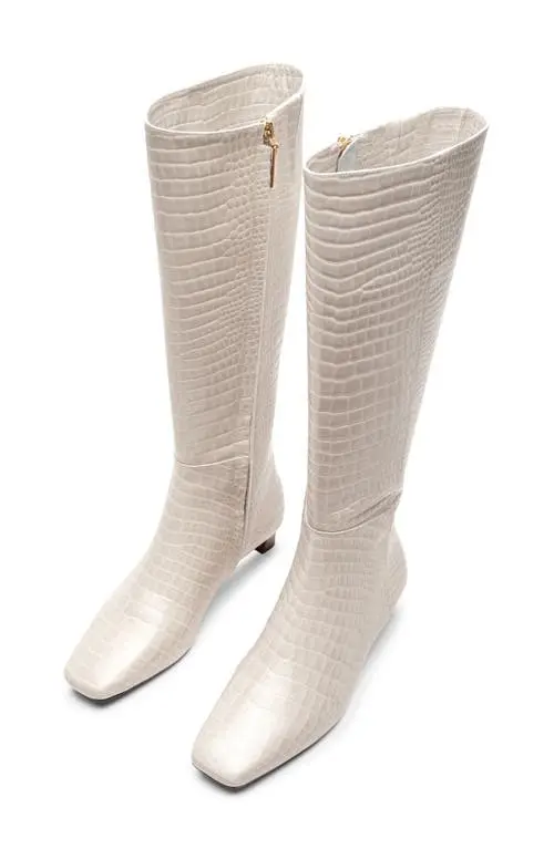 FRANCES VALENTINE Mackie Croc Embossed Leather Knee High Boot