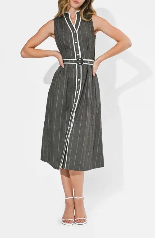 Adelyn Rae Reya Stripe Sleeveless Midi Shirtdress
