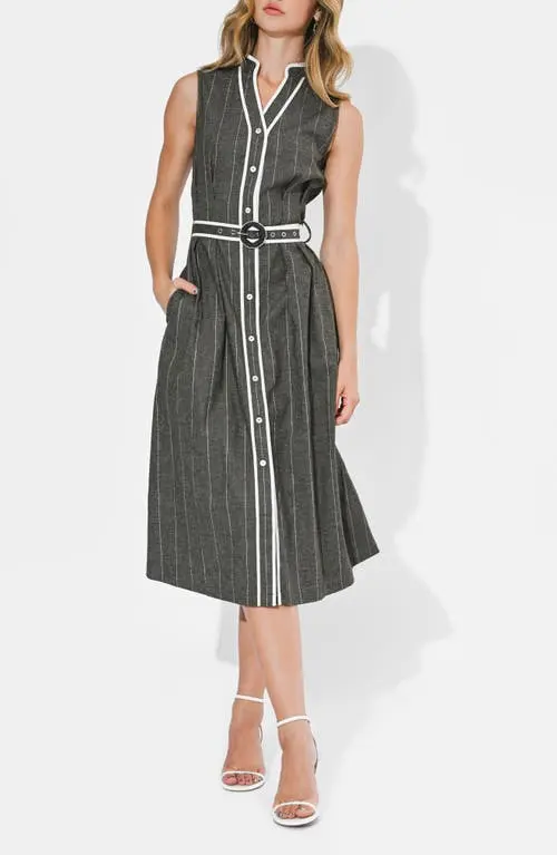 Adelyn Rae Reya Stripe Sleeveless Midi Shirtdress - Charcoal/white