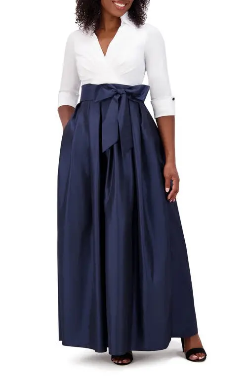 JESSICA HOWARD Mixed Media Ballgown - Ind Wht