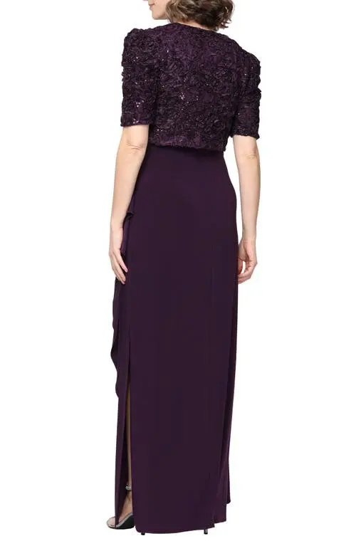 Alex Evenings Sequin Soutache Bodice Empire Waist Gown With Bolero Jacket - Deep Plum