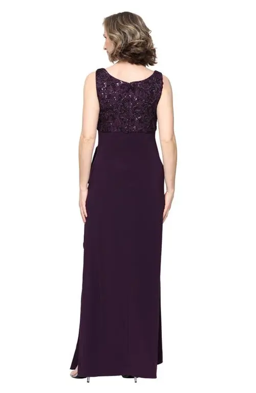 Alex Evenings Sequin Soutache Bodice Empire Waist Gown With Bolero Jacket - Deep Plum