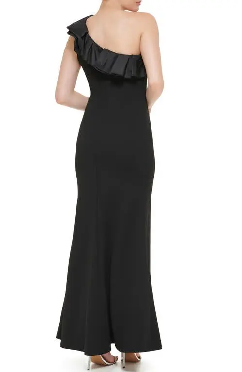 JESSICA HOWARD One Shoulder Ruffle Crepe Gown