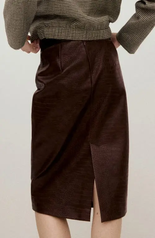 Mango Croc-embossed Faux Leather Midi Skirt