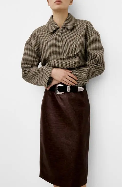 Mango Croc-embossed Faux Leather Midi Skirt