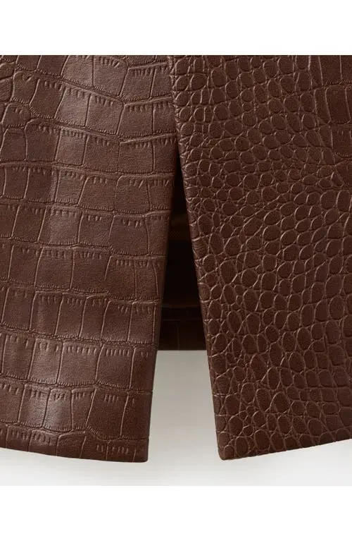Mango Croc-embossed Faux Leather Midi Skirt