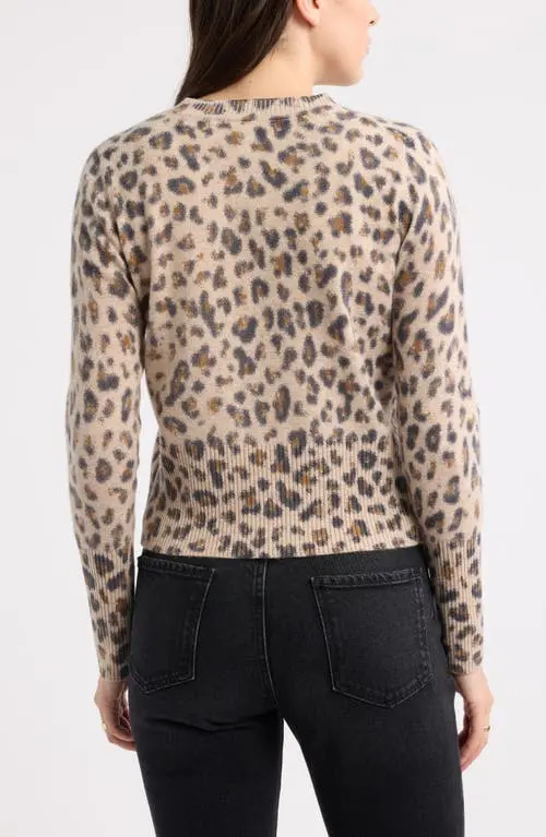 Caslon Leopard Print Wool & Cashmere Cardigan