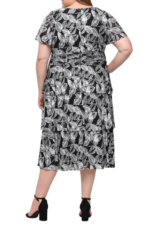 SL FASHIONS Tiered Tea Length Dress