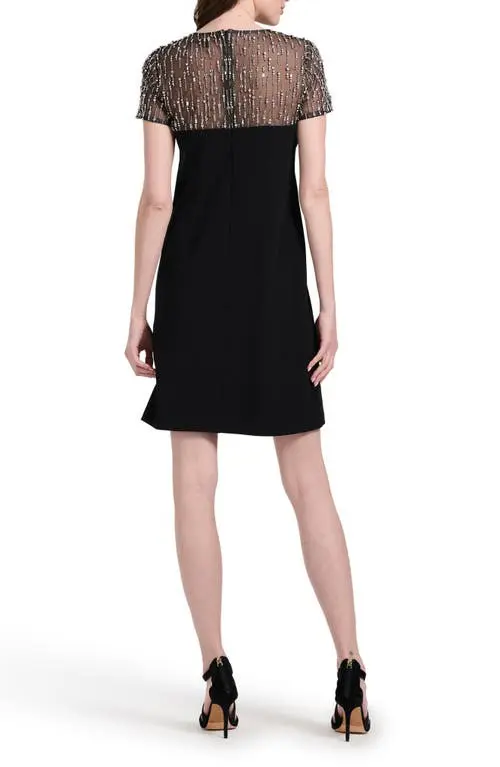 EMILY SHALANT Crystal Illusion Stretch Crepe Cocktail Dress