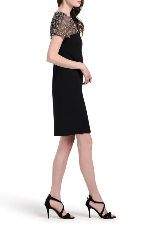 EMILY SHALANT Crystal Illusion Stretch Crepe Cocktail Dress