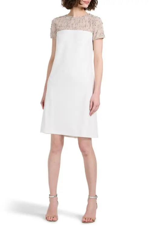 EMILY SHALANT Crystal Illusion Stretch Crepe Cocktail Dress - Ivory