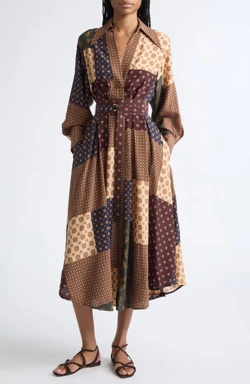 Zimmermann Patchwork Foulard Print Long Sleeve Midi Dress - Geo Patch Print