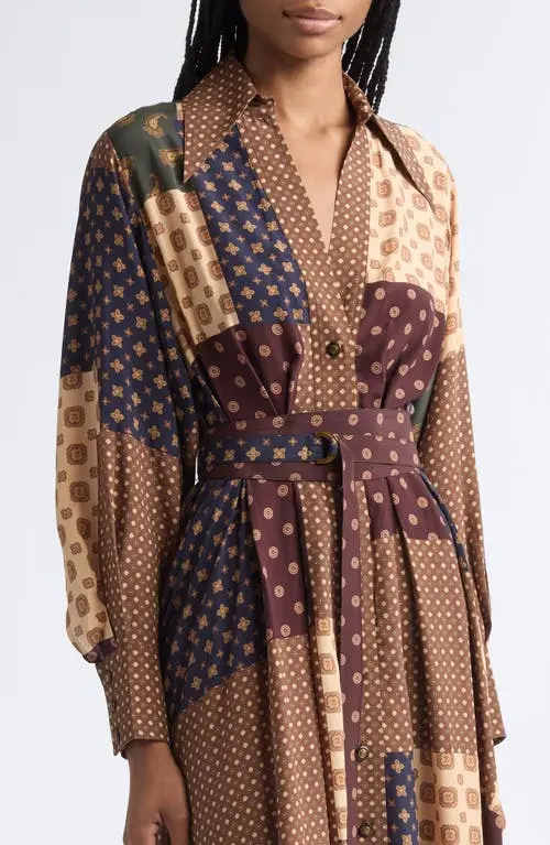 Zimmermann Patchwork Foulard Print Long Sleeve Midi Dress