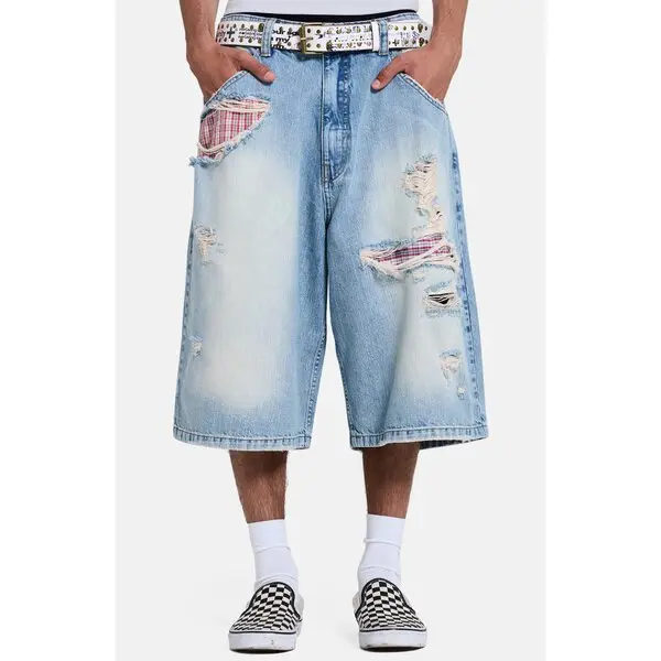 JADED LONDON Ripped Boxer Detail Colussus Shorts - Denim