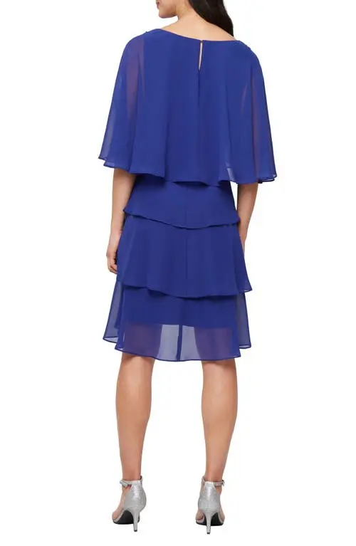 SL FASHIONS Beaded Tiered Chiffon Dress - Iris
