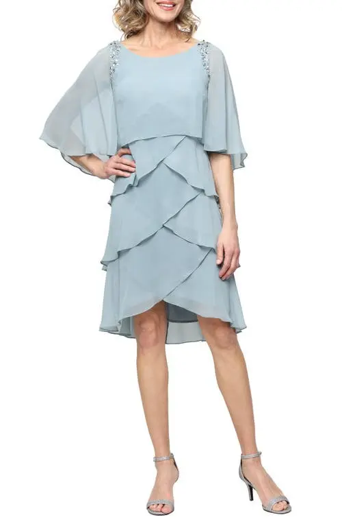 SL FASHIONS Beaded Tiered Chiffon Dress - Sage
