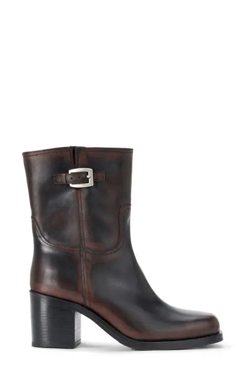Staud Brooklyn Distressed Leather Ankle Boots With Buckle Detail - Espresso Distressed