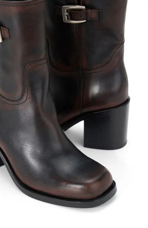 Staud Brooklyn Distressed Leather Ankle Boots With Buckle Detail - Espresso Distressed