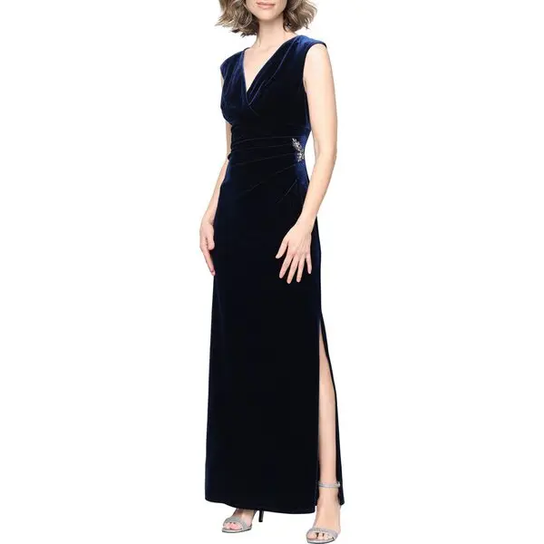 SL FASHIONS Velvet Surplice Gown