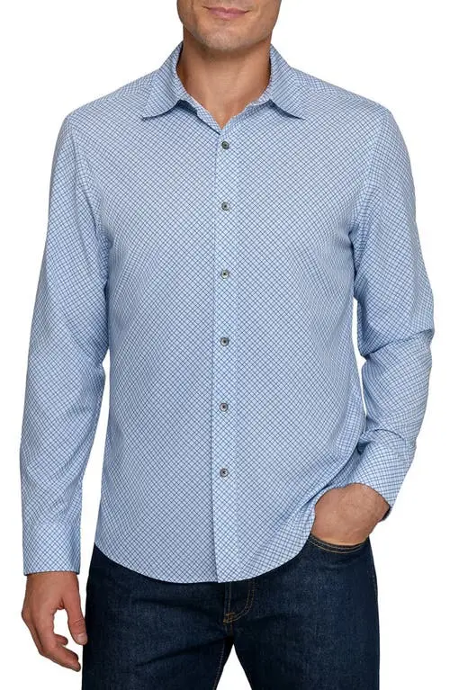 W.R.K Slim Fit Geometric Print Performance Button-up Shirt - Blue/green