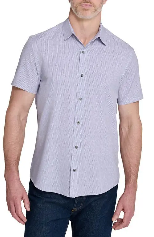 W.R.K Slim Fit Abstract Performance Short Sleeve Button-up Shirt - White