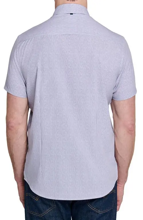 W.R.K Slim Fit Abstract Performance Short Sleeve Button-up Shirt - White