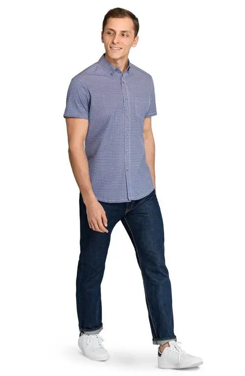 W.R.K Slim Fit Micro Square Reworked Short Sleeve Button-down Shirt