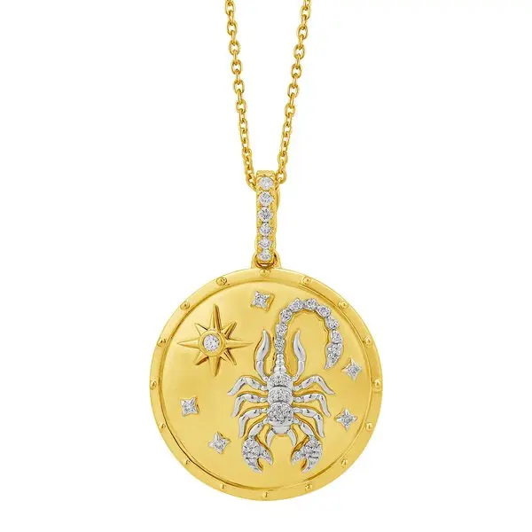 ARTISAN 14k Yellow Gold Diamond Scorpio Zodiac Medallion Pendant Necklace - Gold/white
