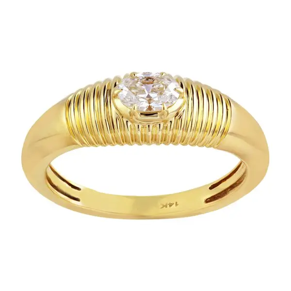 ARTISAN Gold / White 14k Yellow Gold Oval Diamond Ribbed Solitaire Ring