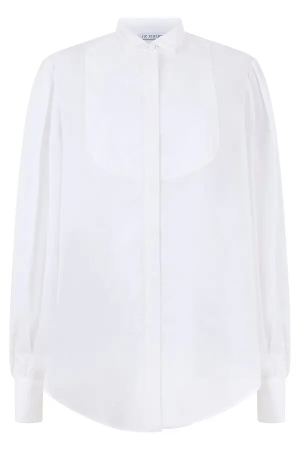 LES FILLES D'EVA Elegant Long-sleeve Cotton Blouse With Button Cuffs - White