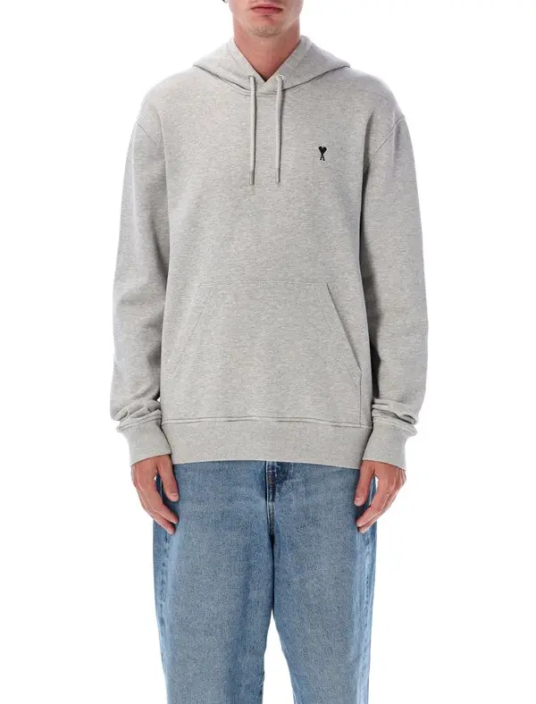 AMI Paris Embroidered Heart Logo Loopback Cotton Hoodie With Dropped Shoulders