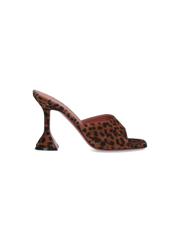Amina Muaddi Leopard Print Suede Sculptural Heel Mule Sandals