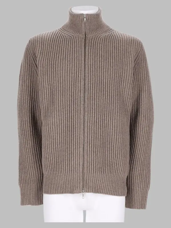 MAISON MARGIELA Ribbed Wool Zip-front Mock Neck Cardigan