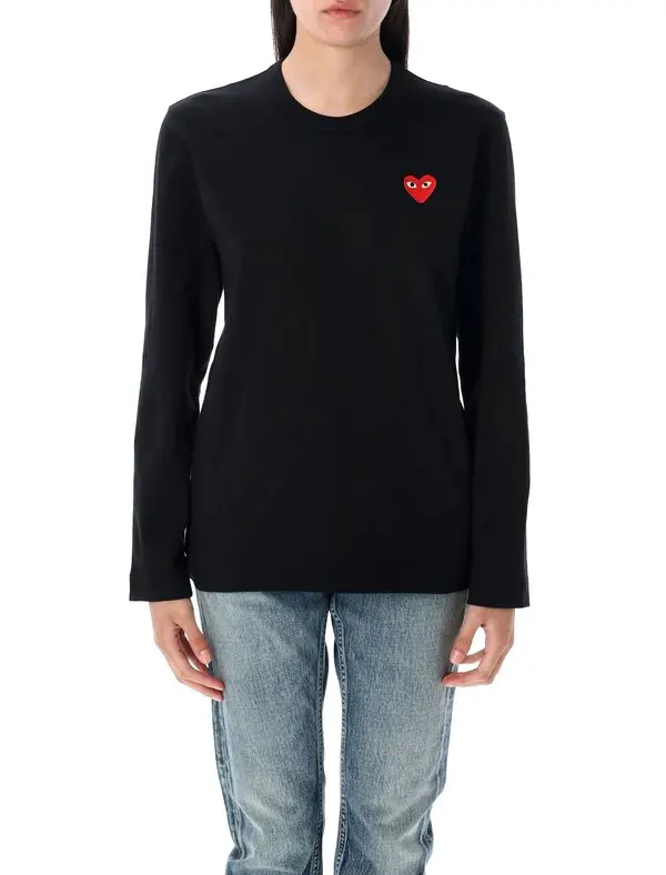 Play Comme Des Garcon Long Sleeve T-shirt With Heart Logo - Nero