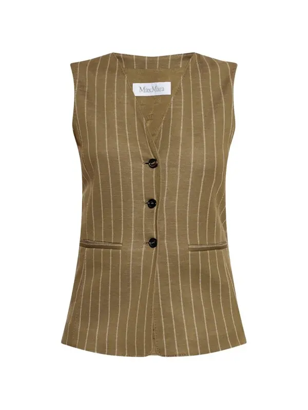 Max Mara Pinstriped Tailored Vest - Kaki