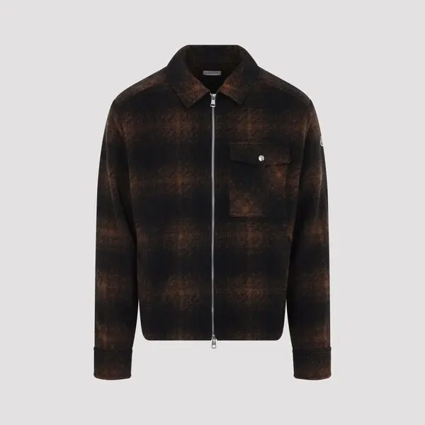 Moncler Zip-front Plaid Shirt Jacket - Brown