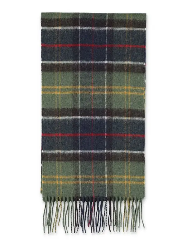 Barbour Wool Blend Fine Knit Check Pattern Scarf With Fringe Detailing - Multicolour