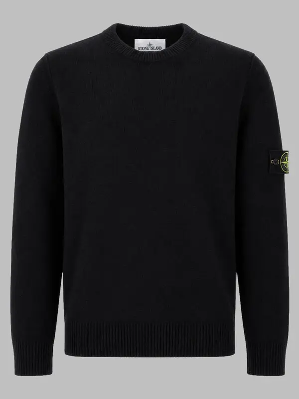 Stone Island Crewneck Wool Sweater With Sleeve Badge