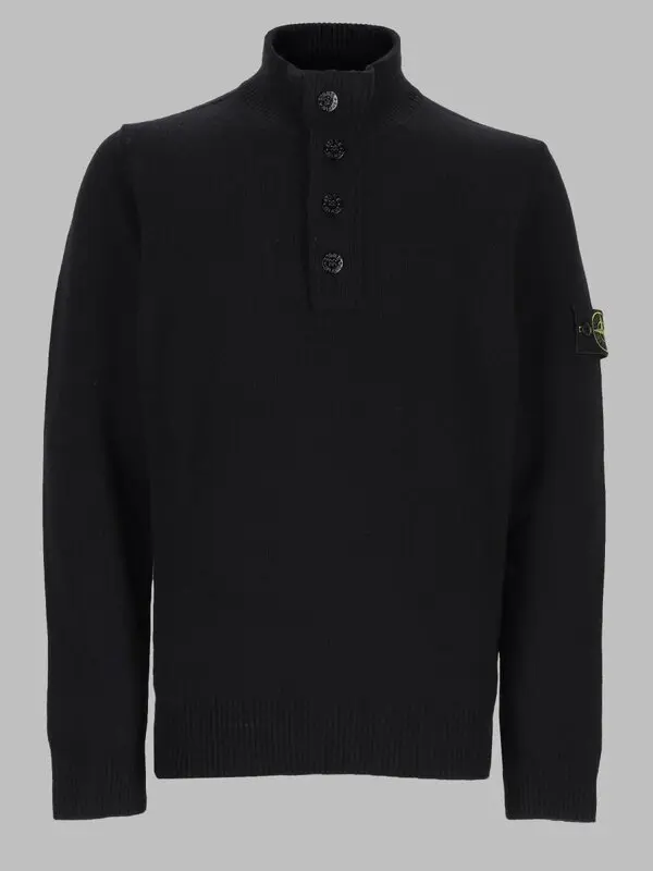 Stone Island Buttoned Mock Neck Sweater - Black