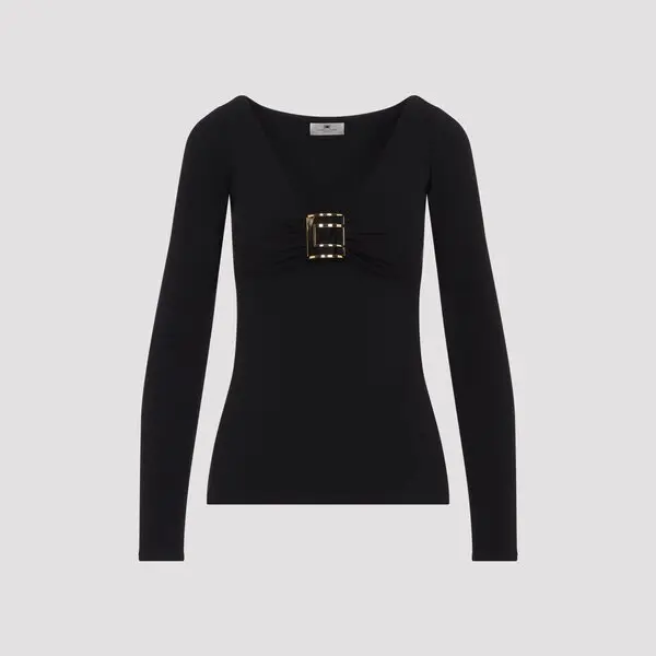 Elisabetta Franchi Long-sleeve Viscose Blend Top With Embellishment