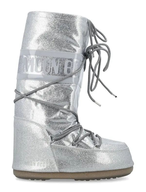 Moon Boot Icon Glitter Lace-up Mid Calf Boots - Argento