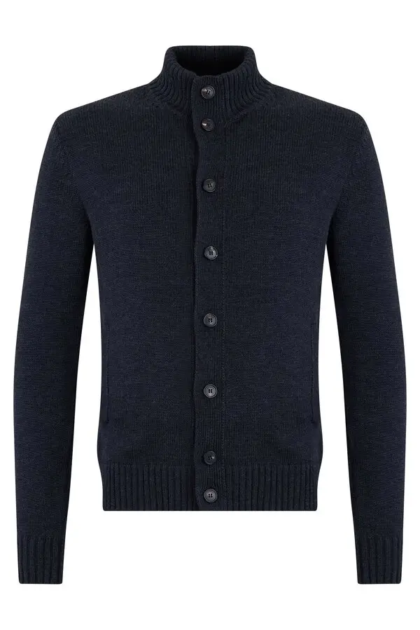 SLOWEAR Ribbed Collar Virgin Wool Cardigan