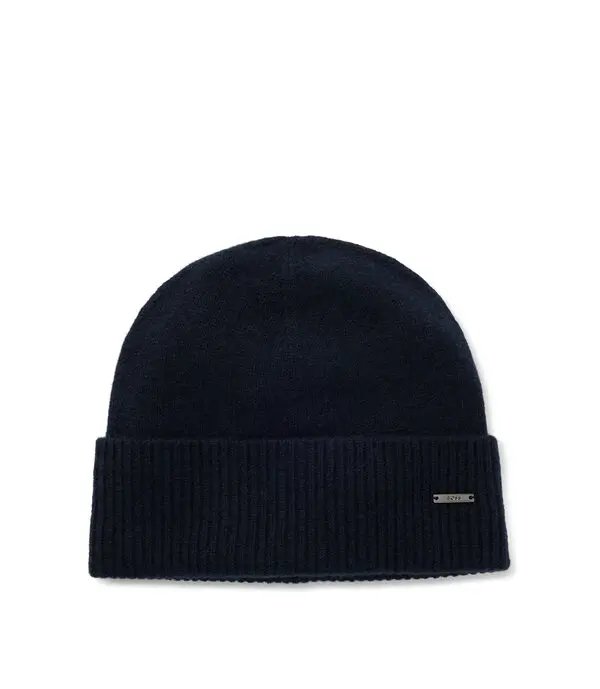 BOSS Knit Cashmere Beanie With Metal Logo Plaque